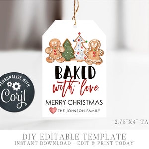 Editable Baked With Love Gift Tag, Baked With Love Labels, Christmas ...