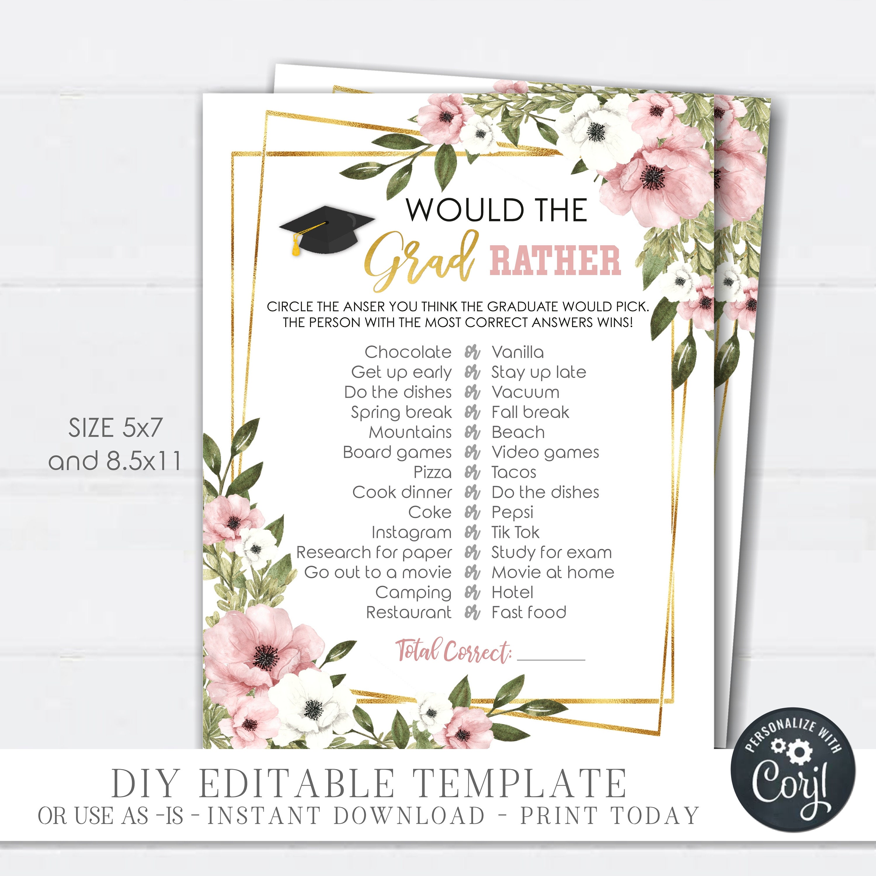 Editable Would the Grad Rather This or That Graduation Party - Etsy