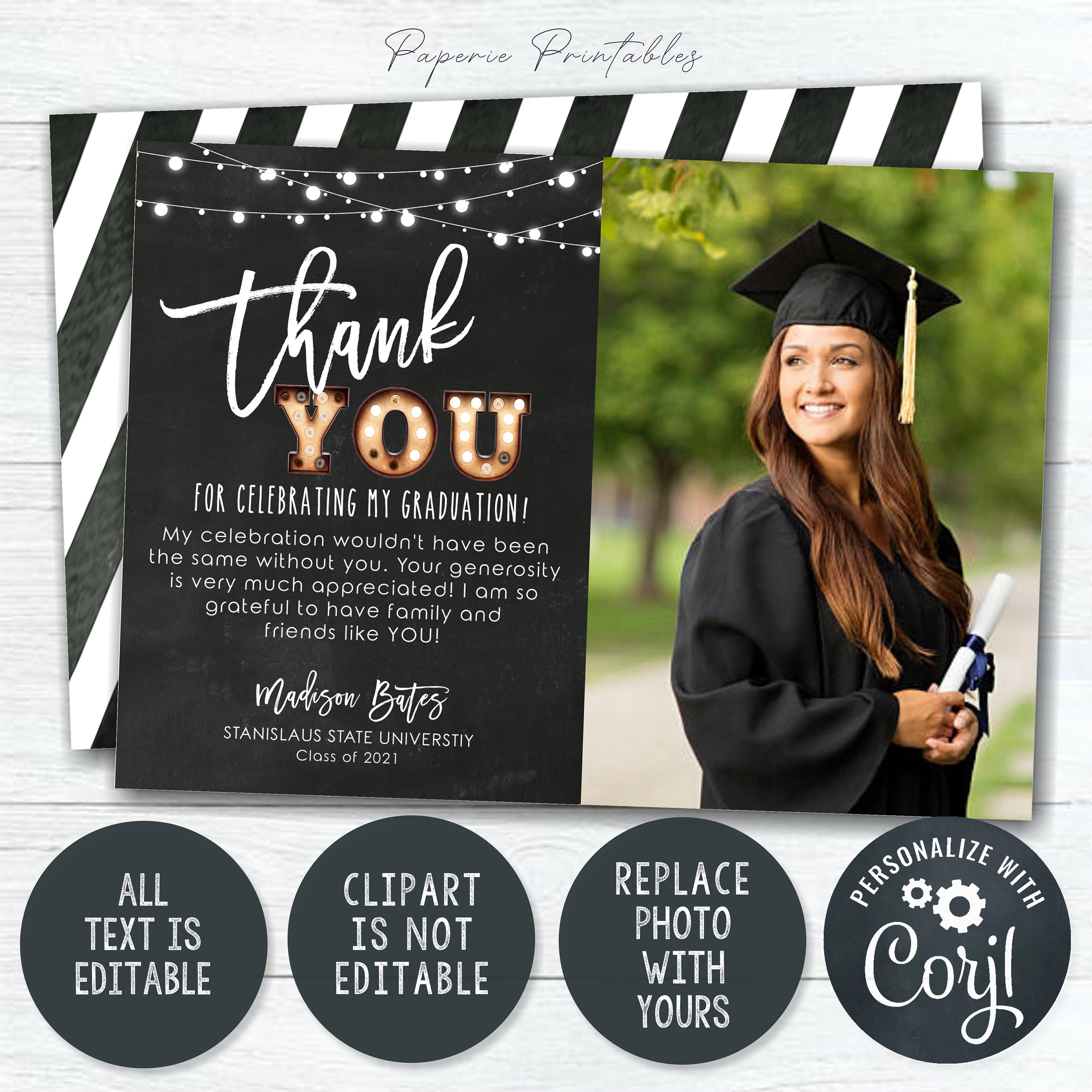 EDITABLE Graduation Thank You Card Thank You Graduation Card - Etsy