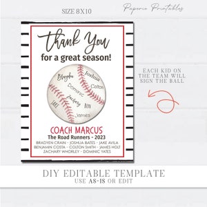 Editable Baseball Coach Gift Printable: Team Appreciation (DIY Corjl ...