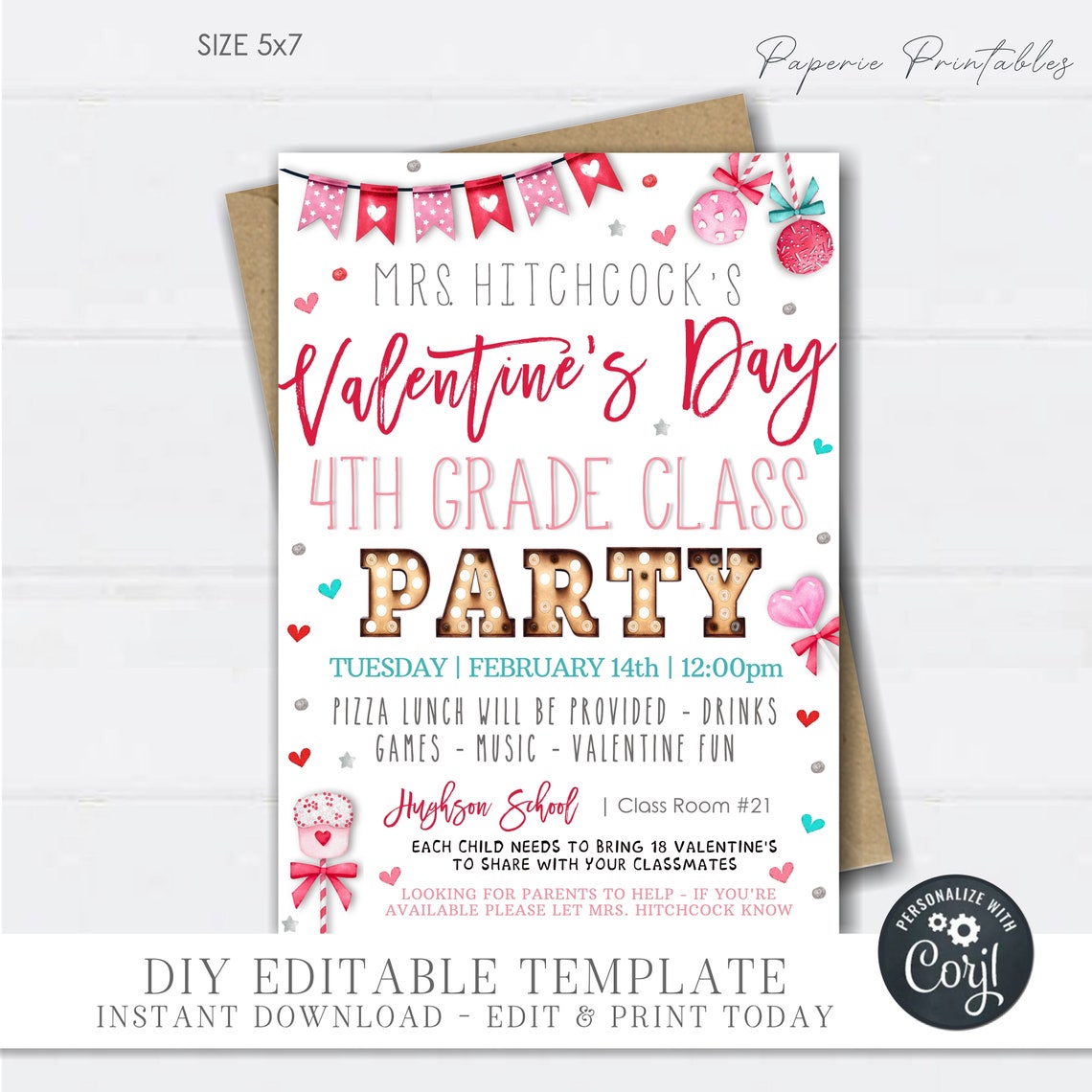 EDITABLE Valentine's Day Class Party Invitation - Etsy