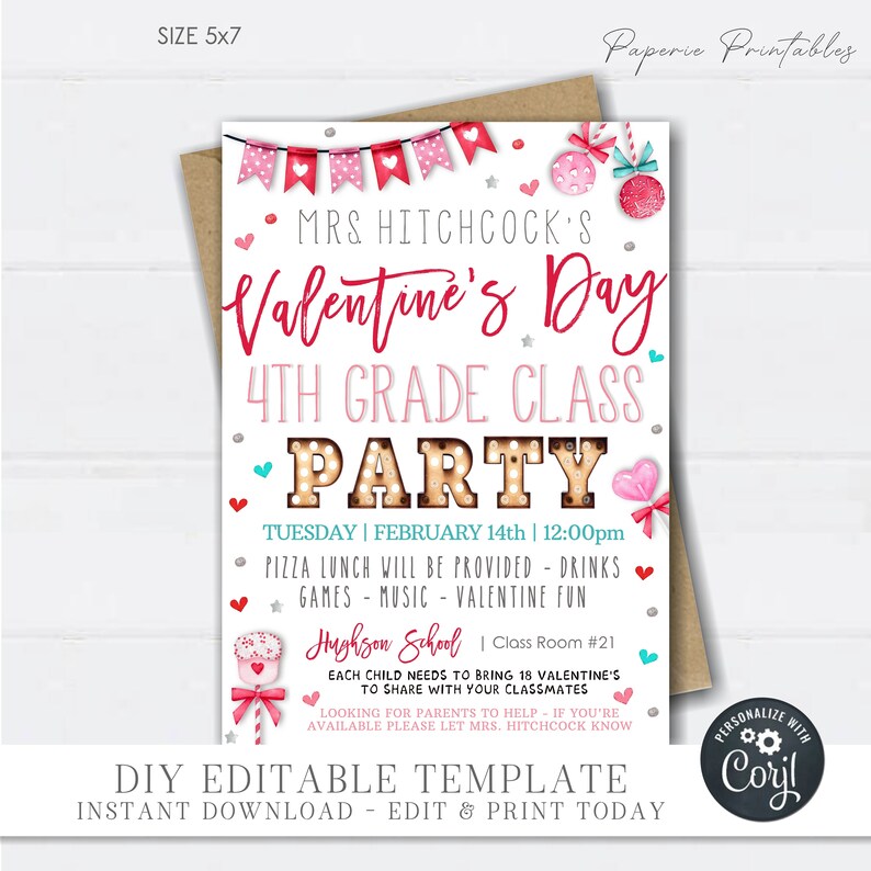 EDITABLE Valentine's Day Class Party Invitation - Etsy