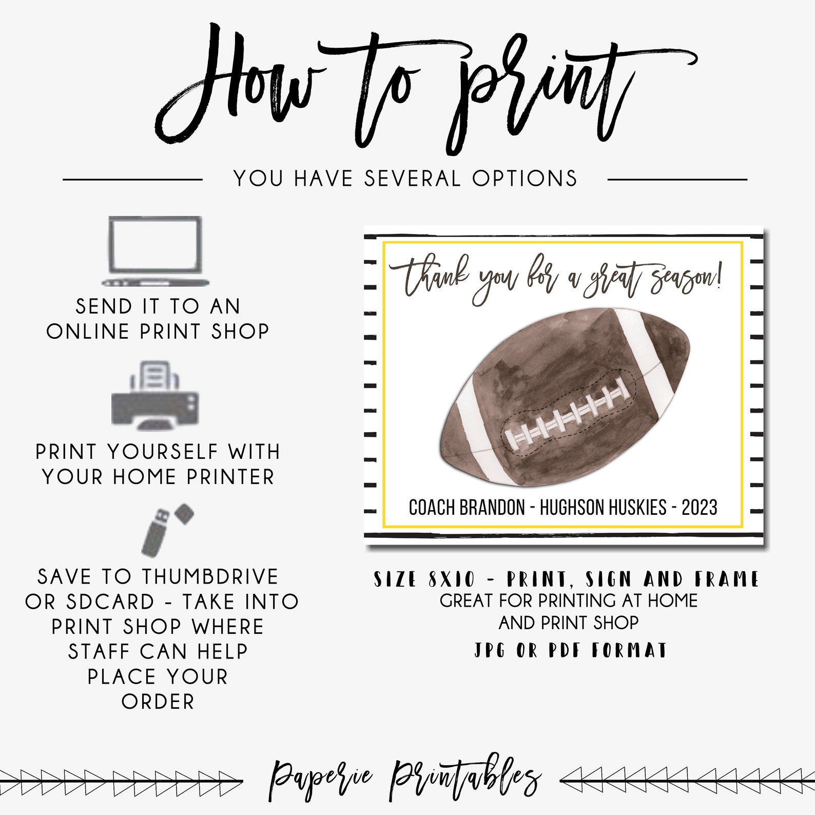 Editable Football Coach Gift Printable: Team Appreciation (digital ...