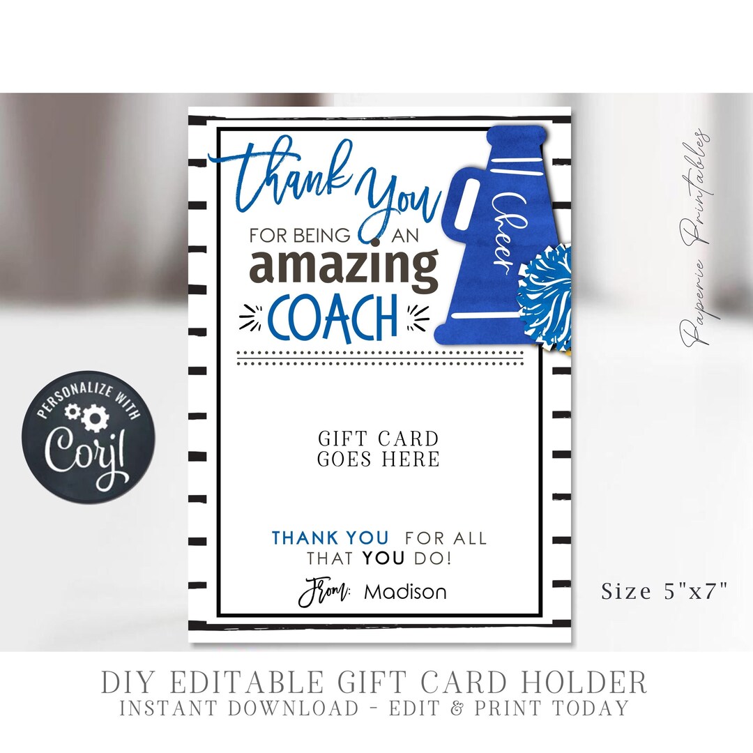 Editable Cheerleading Coach Gift Card Holder: DIY Appreciation (digital ...
