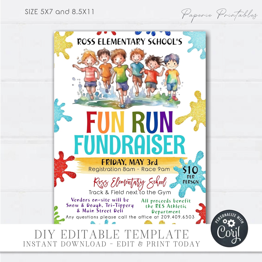 Editable Fun Run Fundraising Flyer Template (5x7 & 8.5x11) (DIY W/corjl ...