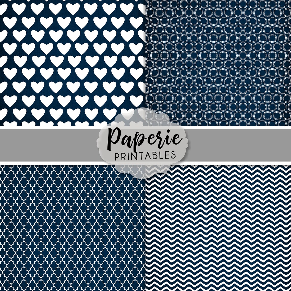 Navy & White Digital Paper: 12x12 Scrapbook Patterns (digital Download ...