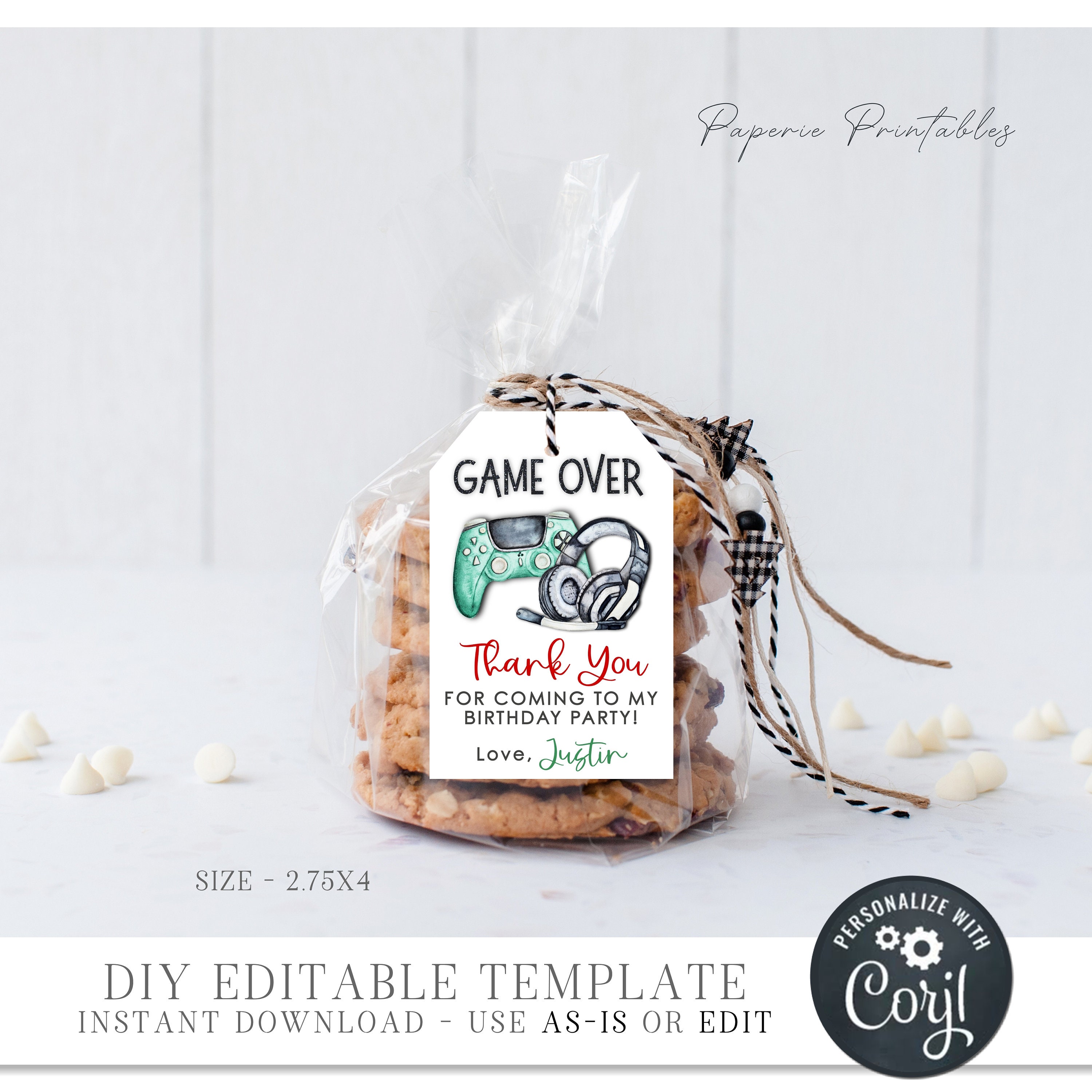 Editable Gaming Party Favor Tags: Video Game Birthday Thank You Tags ...