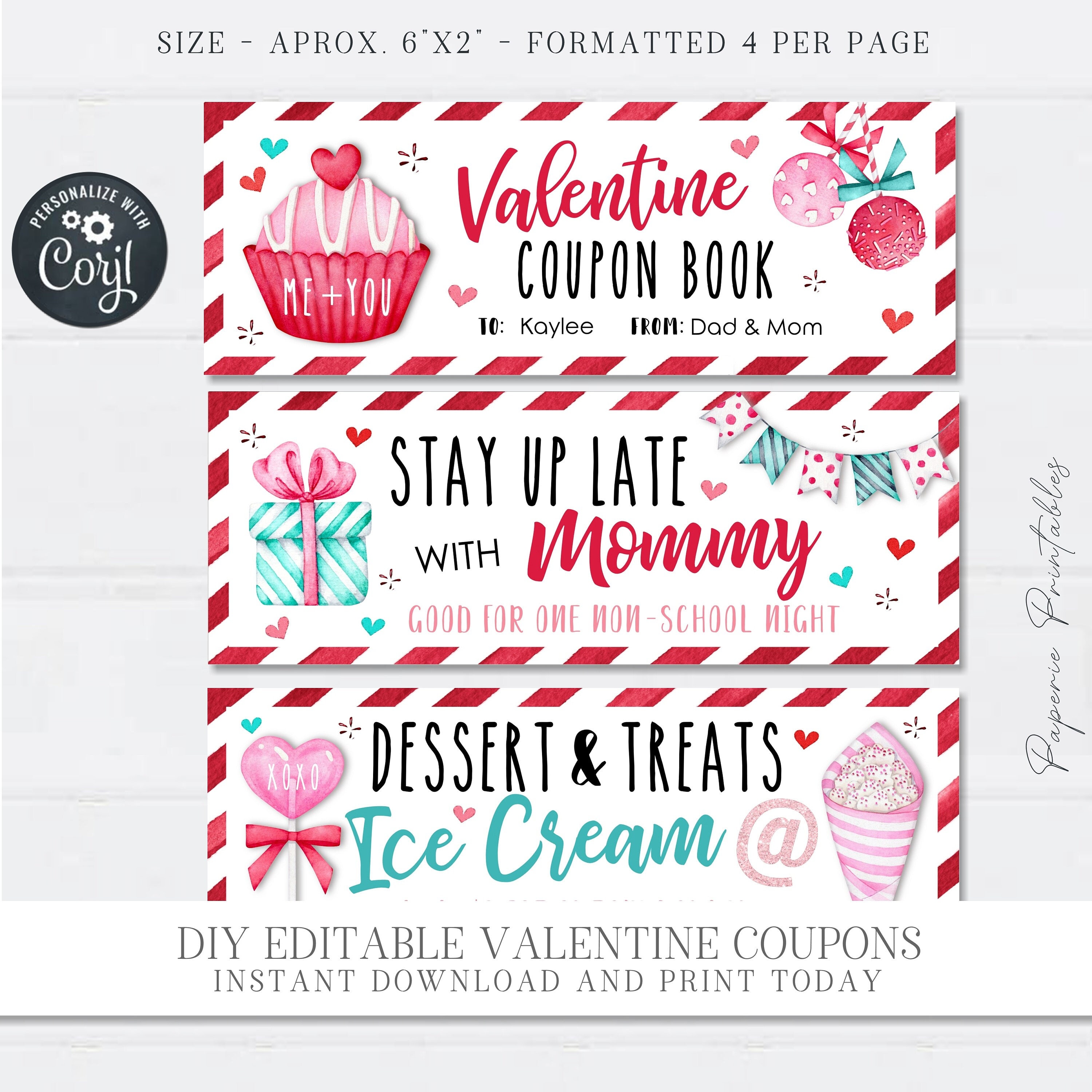 Editable Kids Valentine Coupon Book: Printable Gift (edit With Corjl ...