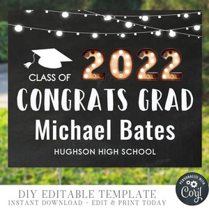 EDITABLE Graduation Yard Sign Class of 2022 Graduation Sign - Etsy