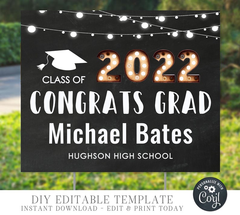 EDITABLE Graduation Yard Sign Class of 2022 Graduation Sign - Etsy