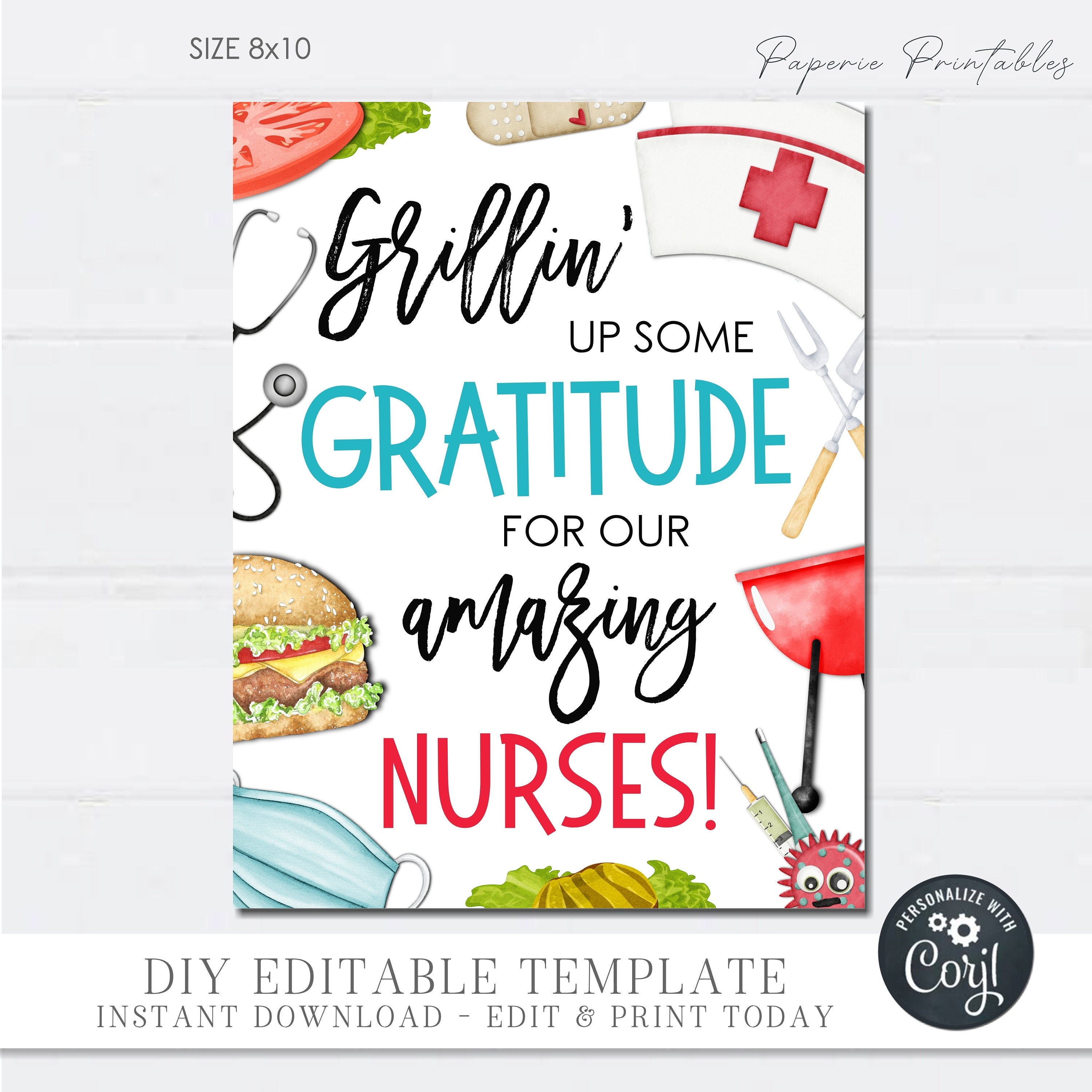 Grillin' Nurse Appreciation Sign: Editable BBQ Decor (DIY Digital ...