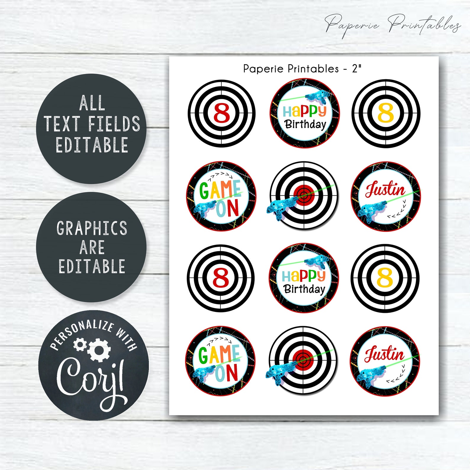 Editable Laser Tag Birthday Party Cupcake Toppers Laser Tag | Etsy