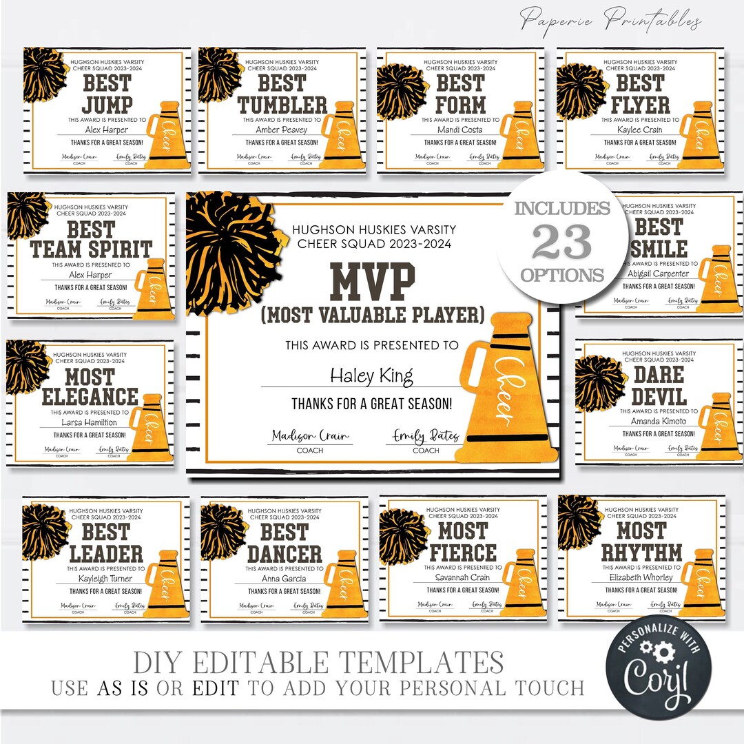 Editable Cheerleading Awards: End of Season Team Certificate (DIY W ...