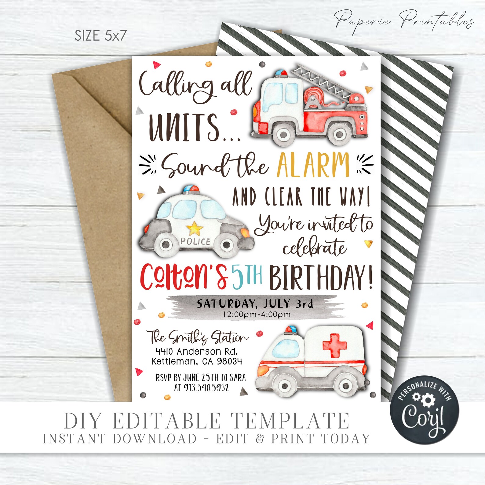 EDITABLE First Responders Birthday Invitation First Responder - Etsy
