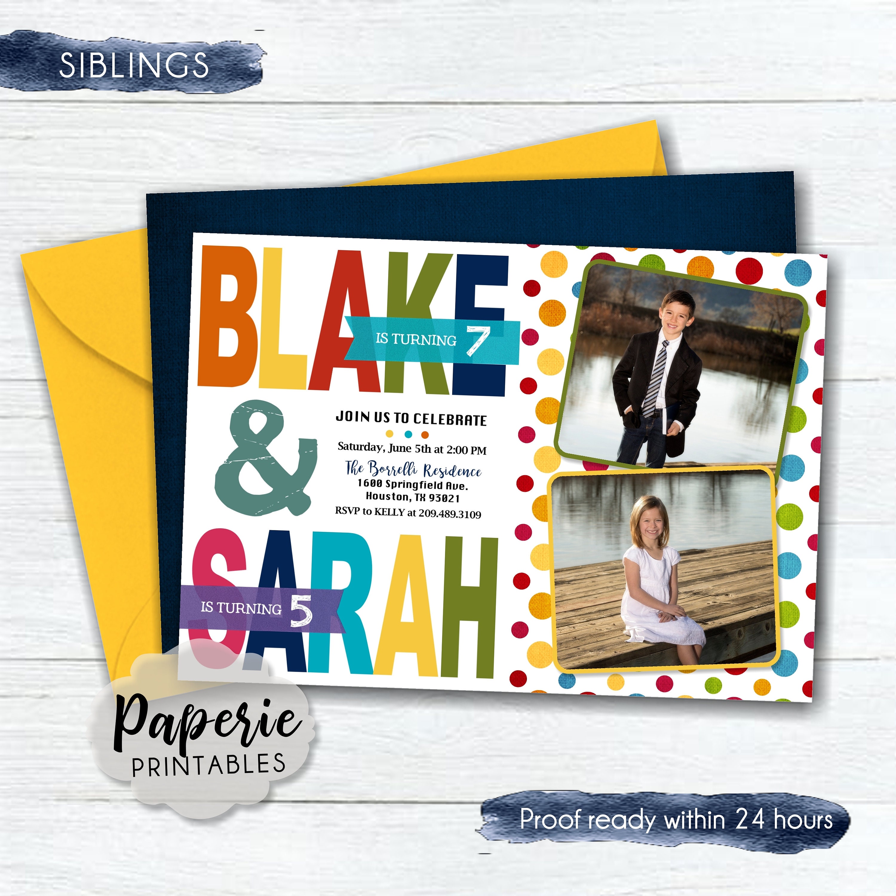 5 Siblings Birthday Party Invitation Ombre Joint Birthday - Etsy