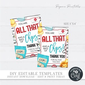 Editable Nurse Appreciation Gift Tag: Bag of Chips Design (corjl) # ...
