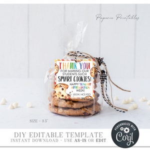 EDITABLE Cookie Teacher Appreciation Gift Tag, Thank You Teacher ...