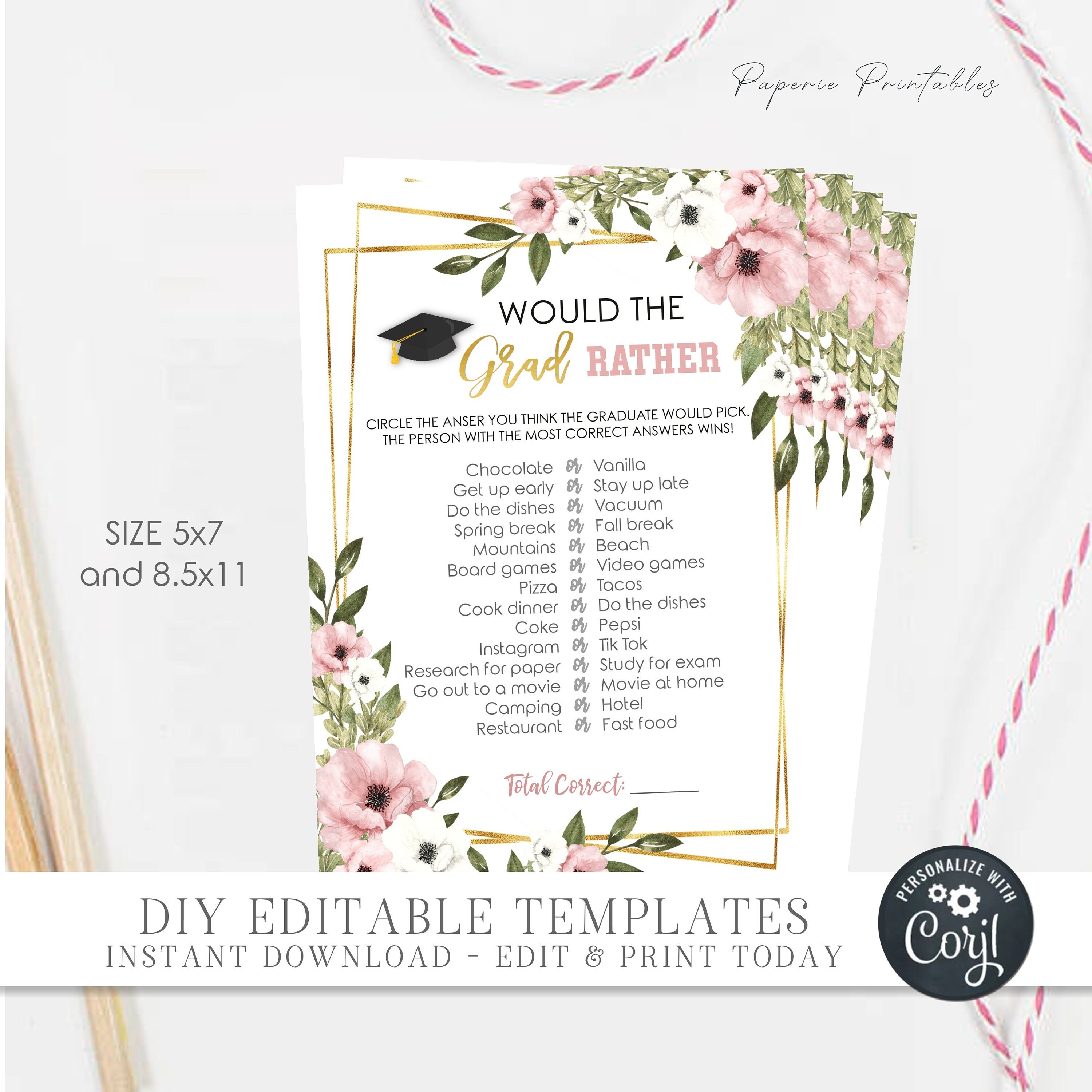 Editable Would the Grad Rather This or That Graduation Party - Etsy