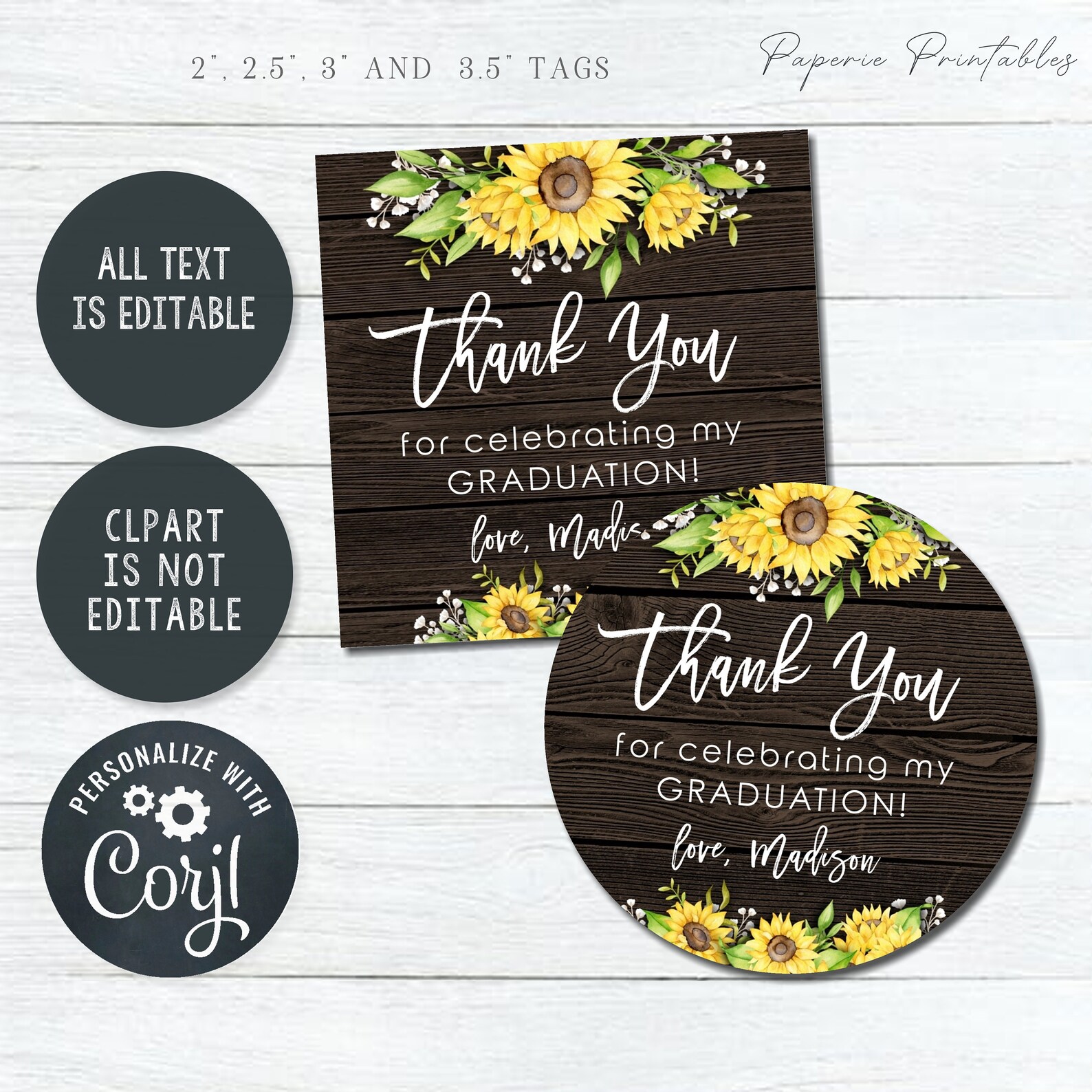 EDITABLE Graduation Gift Tags Sunflower Graduation Tags - Etsy