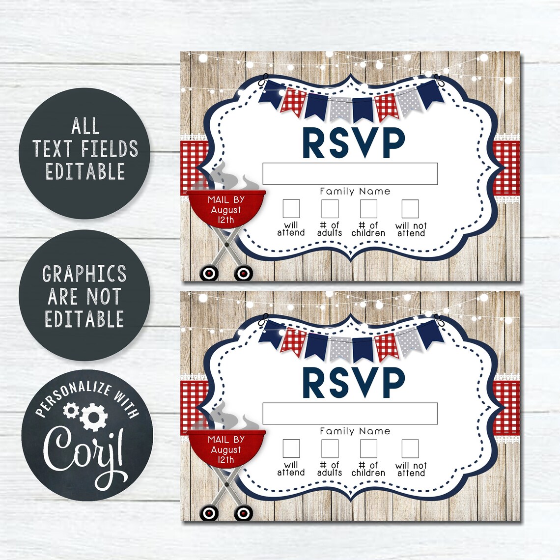 Editable Rsvp Cards BBQ Party Rsvp Cards Summer BBQ Rsvp - Etsy