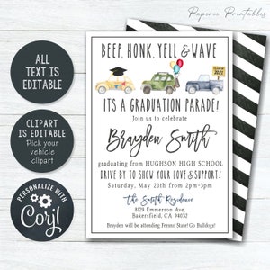 Editable Graduation Parade Invitation: Drive-by Celebration (DIY Corjl ...
