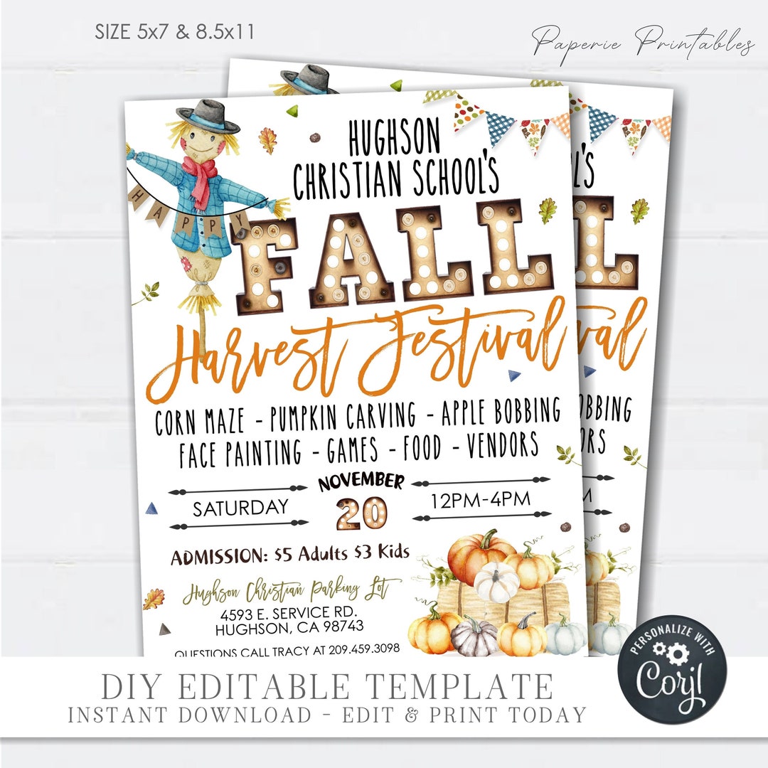 Editable Fall Harvest Festival Flyer: School, Church, Company (DIY With ...