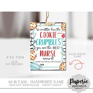 Editable Cookie Nurse Appreciation Gift Tags (DIY Corjl Template) - Etsy
