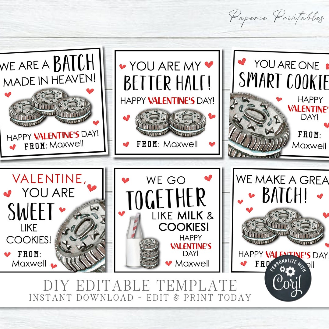 EDITABLE Cookie Valentine Cards, Cookie Valentine Tags, School ...
