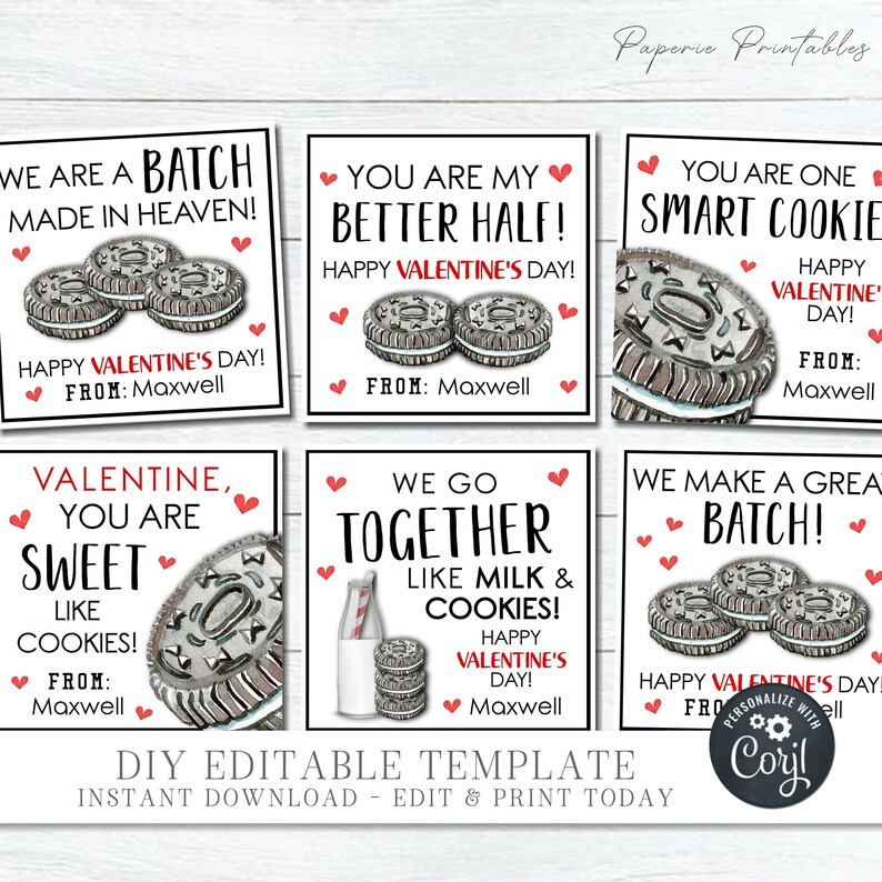 EDITABLE Cookie Valentine Cards Cookie Valentine Tags School - Etsy