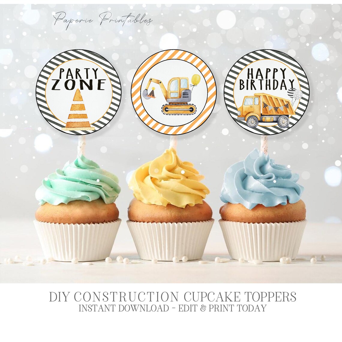 Construction Party Cupcake Toppers Under Construction Party | Etsy