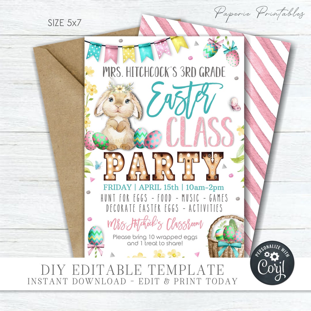 EDITABLE Easter Class Party Invitation, Easter School Party Invitation ...