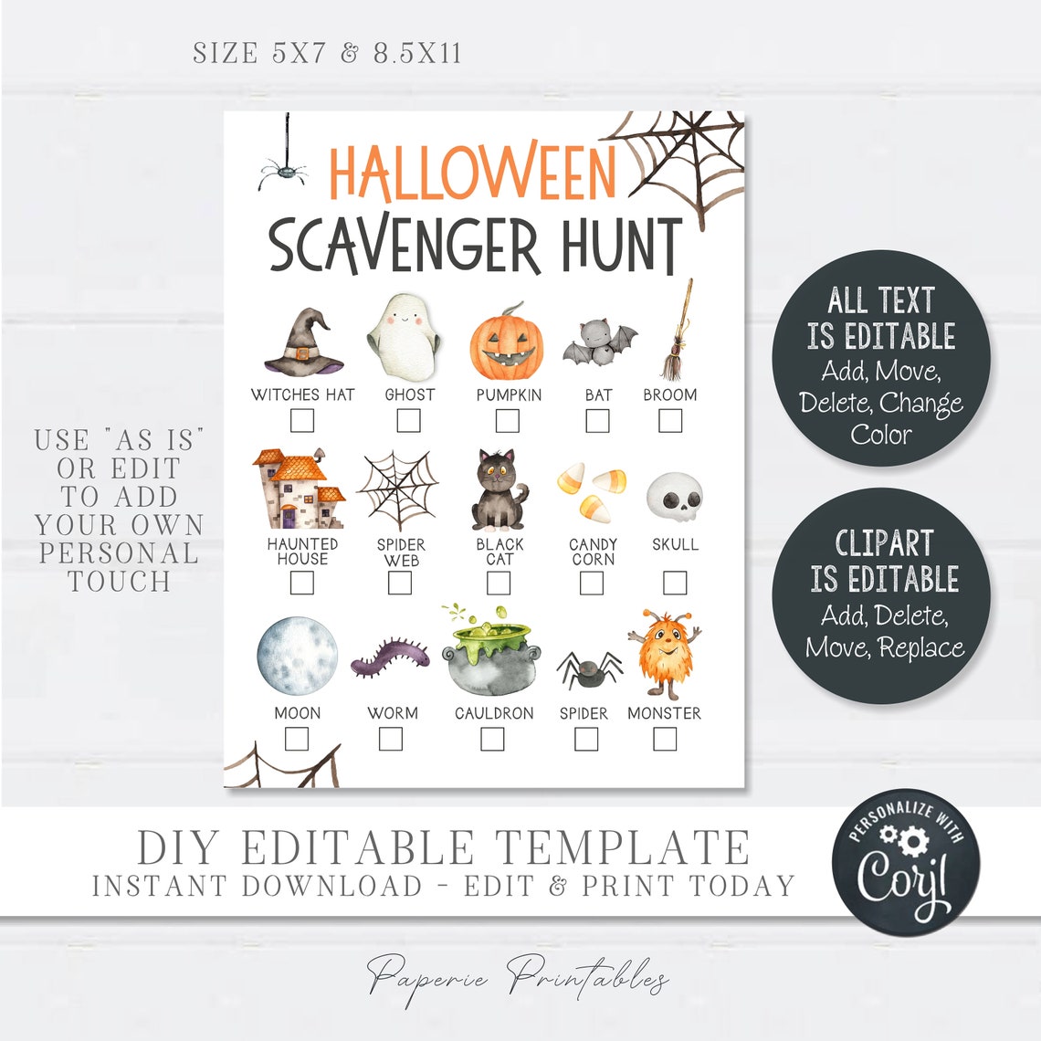 Editable Halloween Scavenger Hunt Game: Kids Printable (digital ...