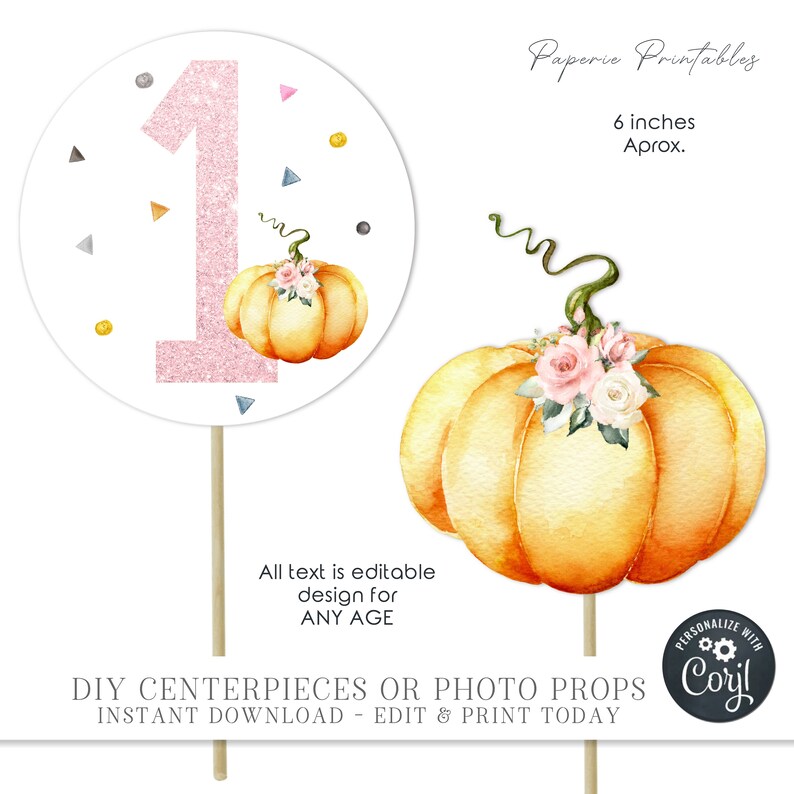 EDITABLE Pumpkin Party Centerpieces DIY Little Pumpkin - Etsy