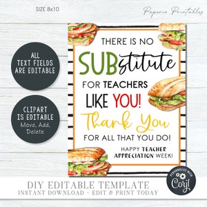 EDITABLE Sub-stitue Teacher Appreciation Sign, Teacher Appreciation ...
