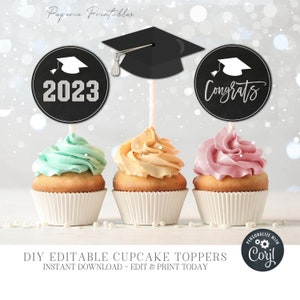 EDITABLE Graduation Decorations 2023, Class of 2023 Cupcake Topper ...