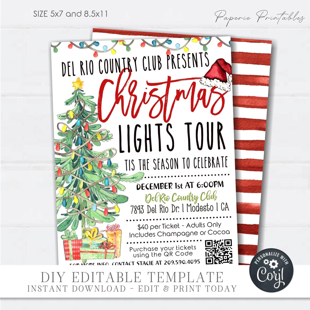 Editable Christmas Lights Tour Flyer: DIY Invitation (5x7 & 8.5x11 ...