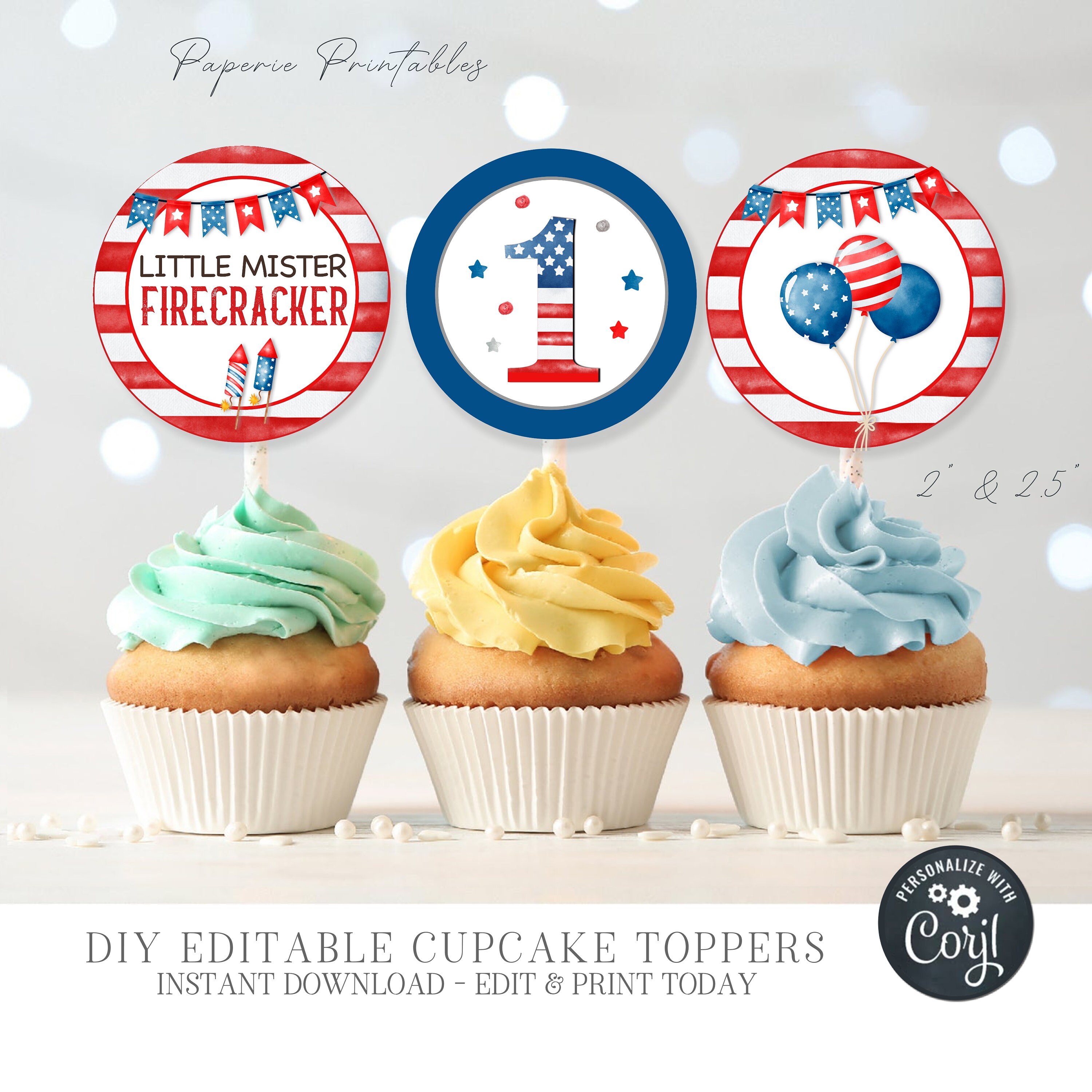 EDITABLE 4th of July Birthday Cupcake Toppers 4th of July - Etsy