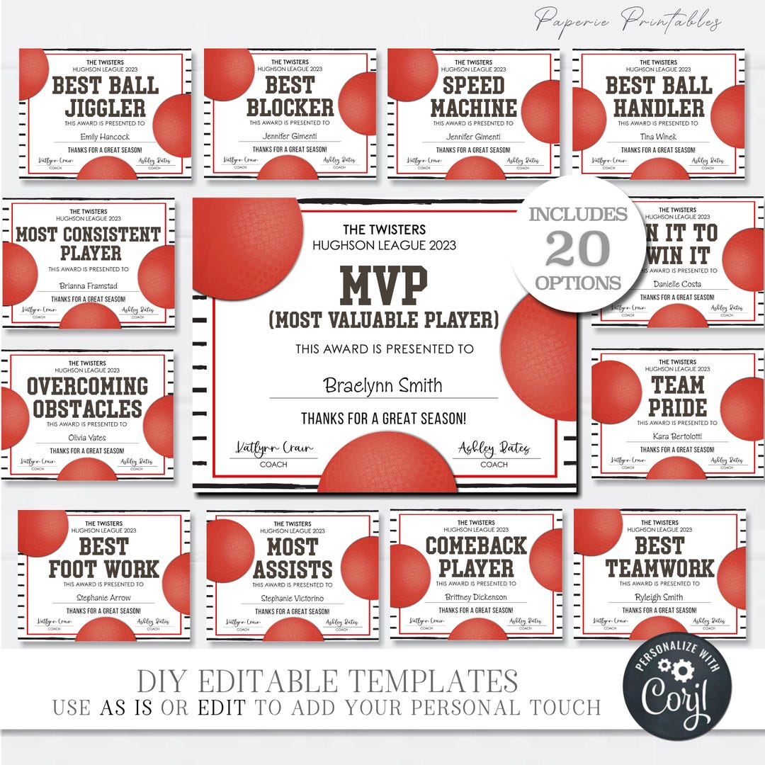 Editable Kickball Award Certificates: Team Party Printable (DIY Corjl ...