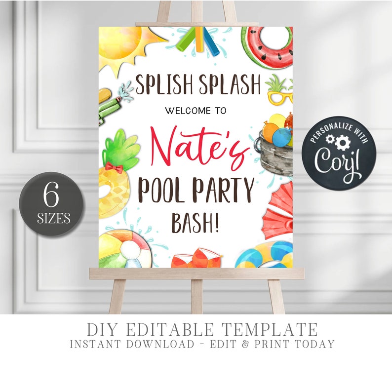 Editable Pool Party Welcome Sign: DIY Birthday Decor (digital Download ...