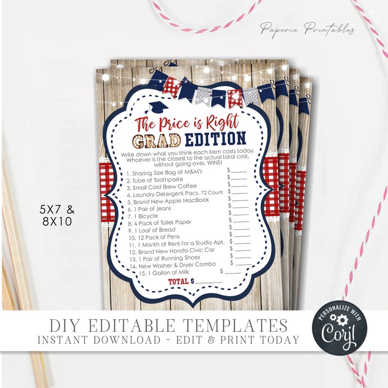 Editable Graduation Party Games Price is Right Graduation | Etsy