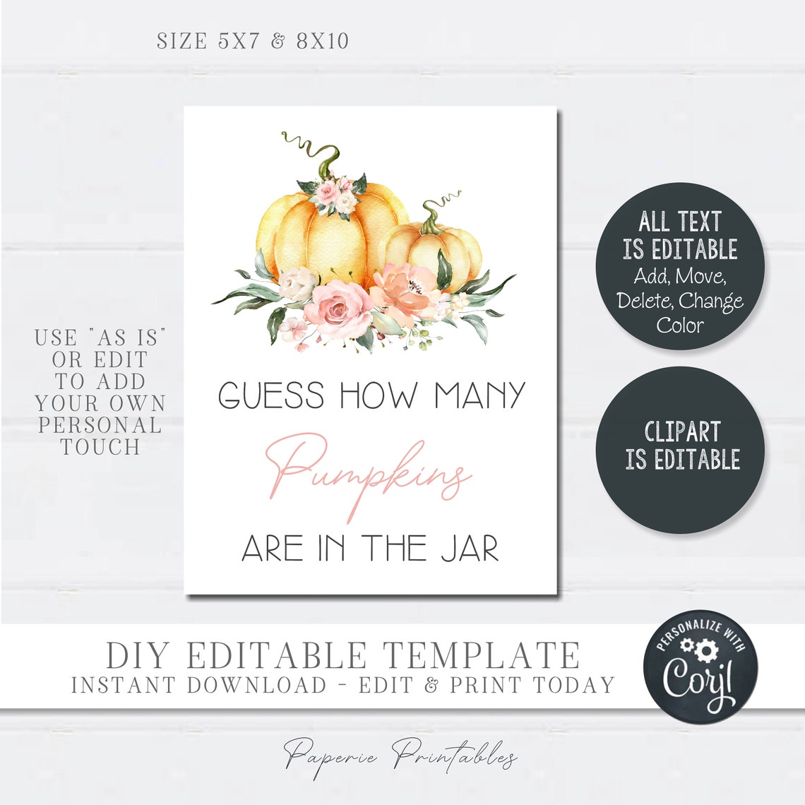 EDITABLE Guess How Many Sign Pumpkin Guess How Many Baby - Etsy