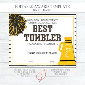 Editable Cheerleading Awards: End of Season Team Certificate (DIY W ...