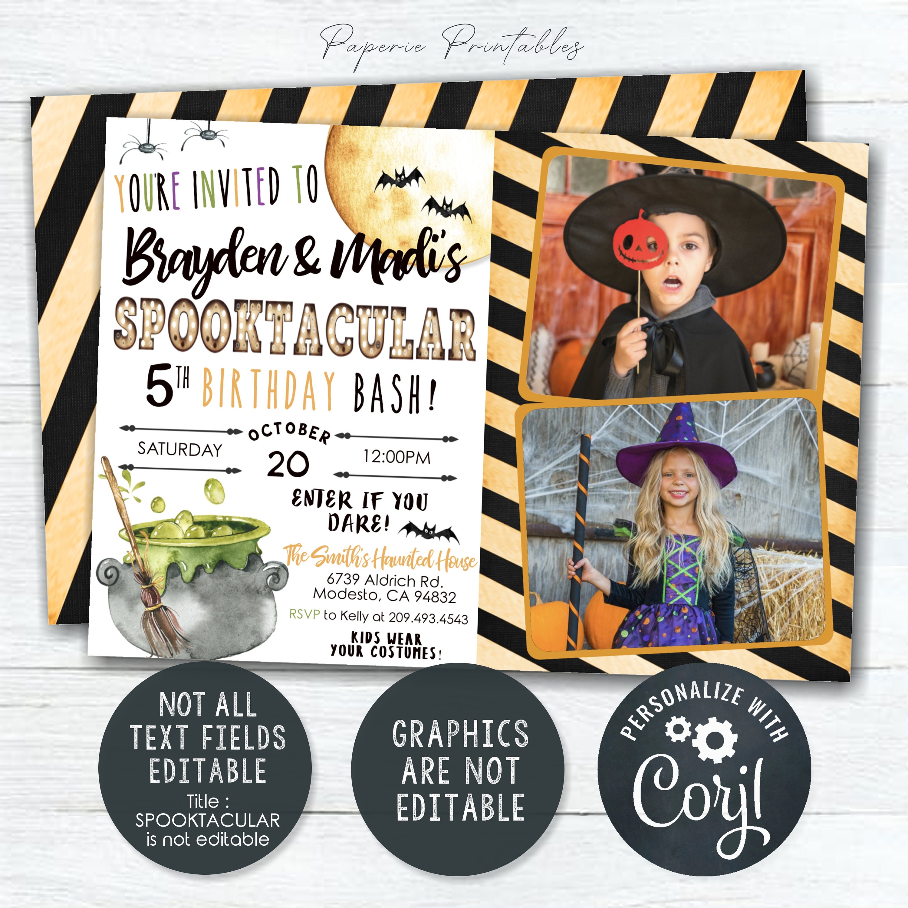 Editable Halloween Birthday Invitation: Spooktacular Party Template ...