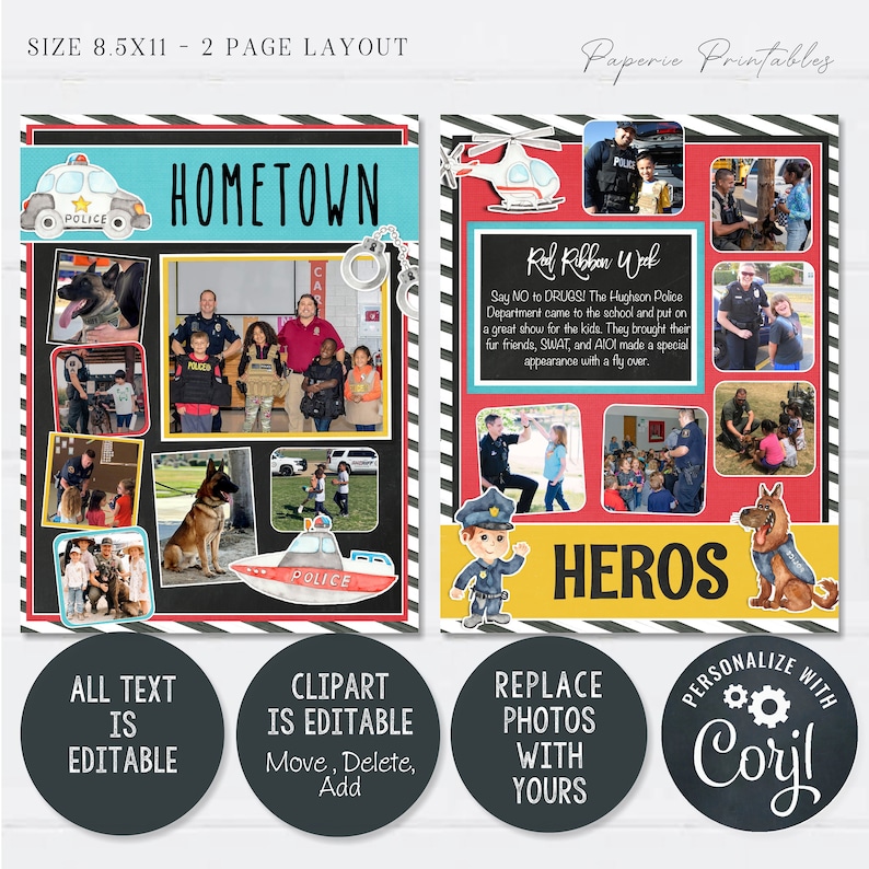 EDITABLE Police Scrapbooking Album Pages Scrapbooking Quick - Etsy