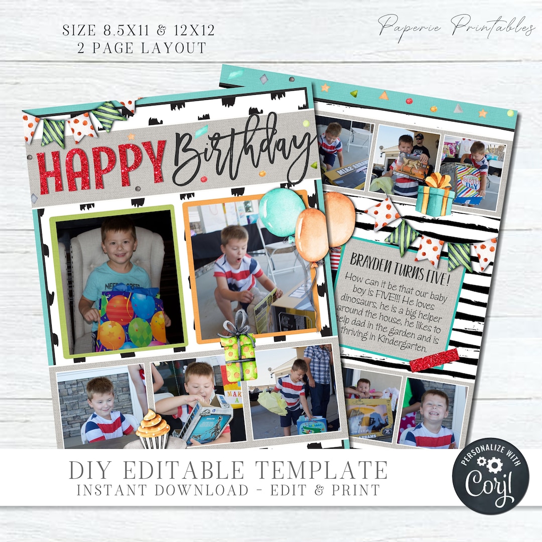 EDITABLE Scrapbooking Quick Pages, Birthday Scrapbooking Album Pages ...
