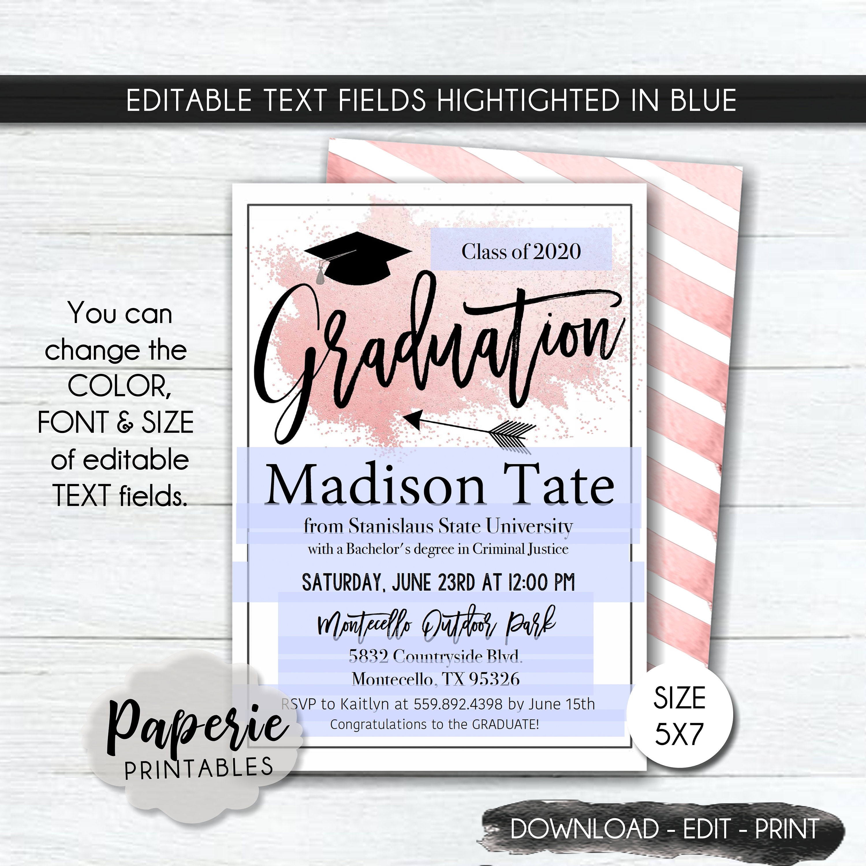 Graduation Party Invitation Template Pink Graduation - Etsy