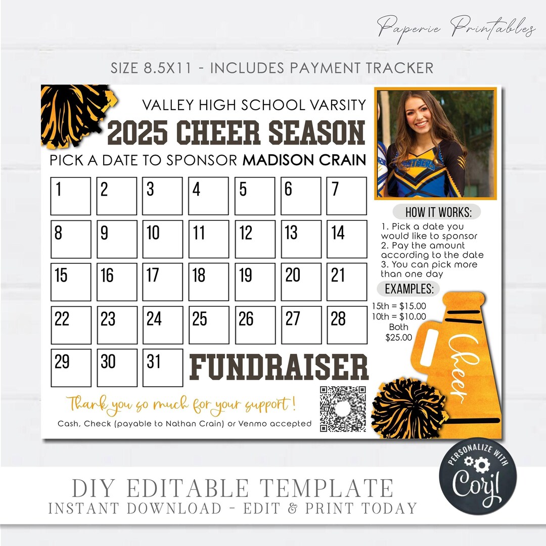 EDITABLE Cheerleading Pick a Date Fundraising, Calendar Fundraiser ...