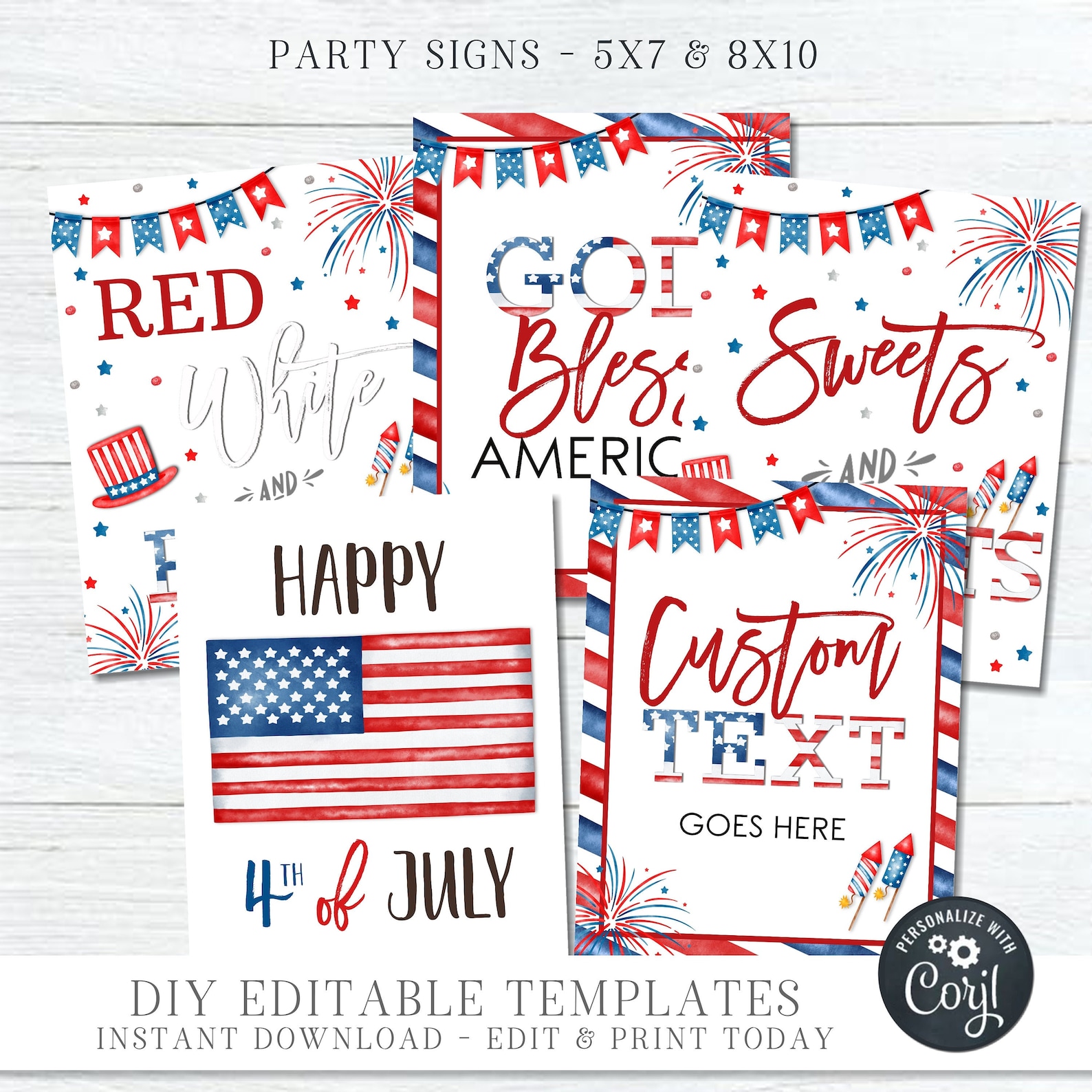 Editable 4th of July Party Signs: Patriotic Decor (DIY Corjl Template ...