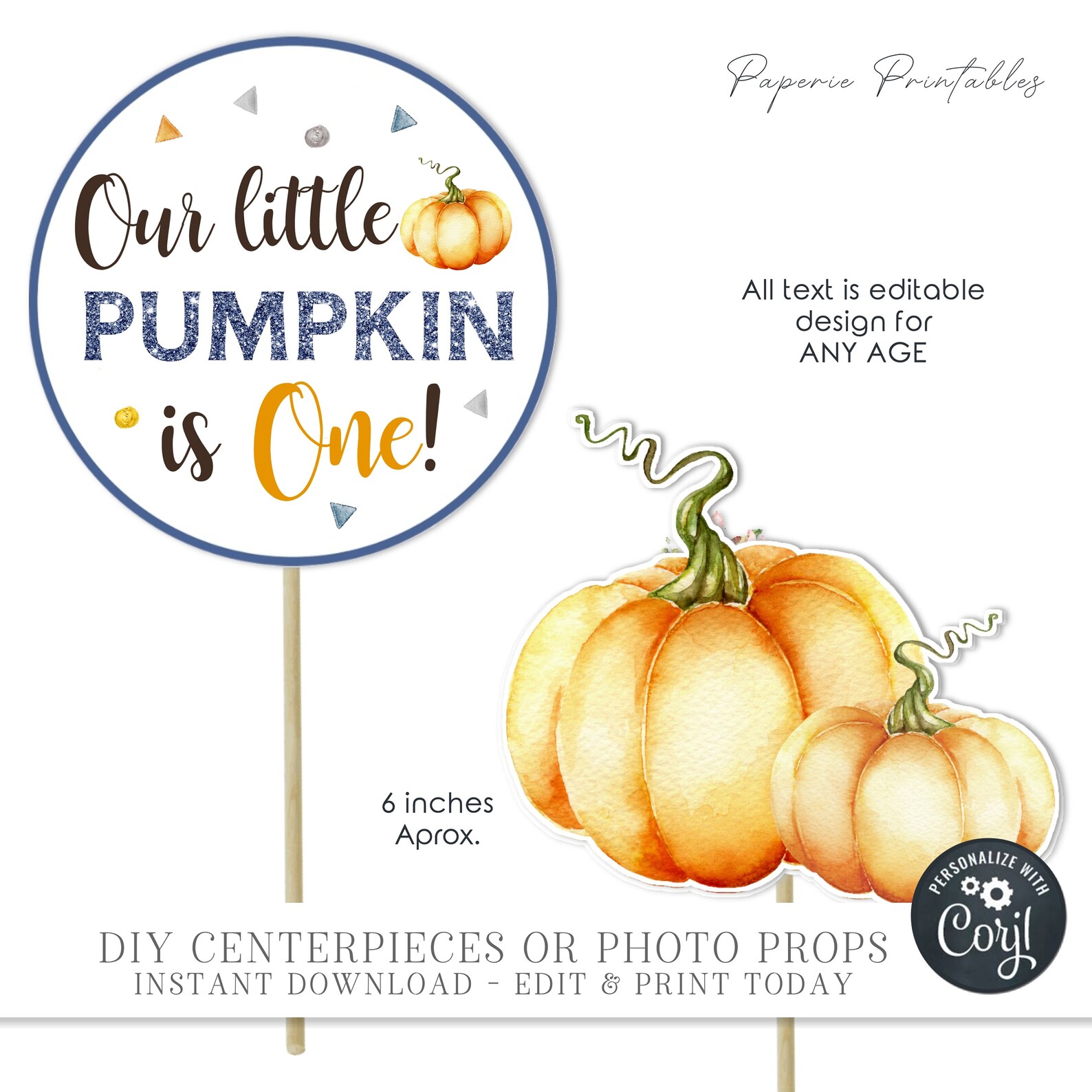 EDITABLE Pumpkin Party Centerpieces DIY Little Pumpkin | Etsy