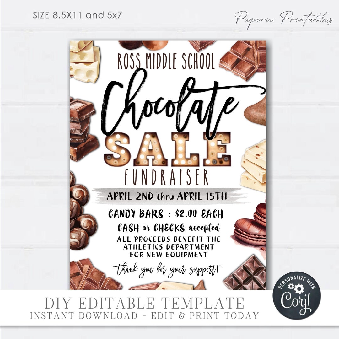 EDITABLE Chocolate Sale Fundraiser Flyer, Chocolate Sale Flyer, Fundraiser Flyer for Chocolate ...
